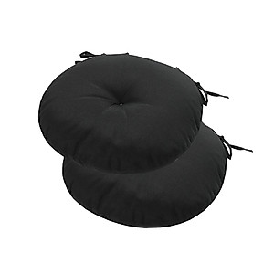 FUNHOME Bistro Chair Cushions with Ties,Tufted Patio Round Outdoor Seat Cushions 15"x15"x4"inch,Set of 2,Waterproof Patio Cushion 15 inch for Barstool Garden Kitchen Furniture(Black)
