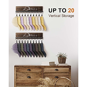 Bulado Hat Rack for Wall, Hat Organizer for Baseball Caps with 20 Hooks, Hat Storage Organizer Wall Mount, Rustic Cowboy Hat Rack Display Holder, Wood Hat Hangers for Closet Bedroom Entryway Set of 2
