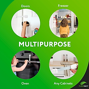 PUREVACY 6 Pack Child Safety Strap Locks. Child Locks for Cabinets No Drilling. Sticky Child Safety Drawer Locks Baby Proofing. Refrigerator Strap Lock for Kitchen