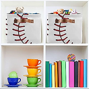 Softball Baseball Nursery Bins Toy Canvas Storage Basket Box Collapsible Clothes Laundry Hamper with Handles for Home Closet Toys Organizer 1 Pcs