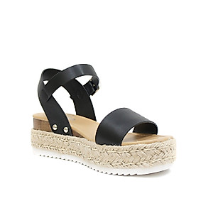Soda Clip Top Shoe Women's Open Toe Ankle Strap Espadrille Sandal (7.5 M US, Black New)