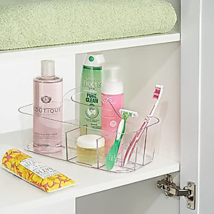 mDesign Plastic Divided Shower Organizer Basket Caddy Tote with Handle - Storage for Bathroom or Dorm - Holds Hand Soap, Shampoo, Sponges, Scrubs, and Body Wash - Lumiere Collection - Clear