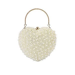 MANACUBE Women Beaded Evening Bags Vintage Pearl Heart Clutch Bag Elegant Purse with Detachable Chain for Wedding Party,Golden