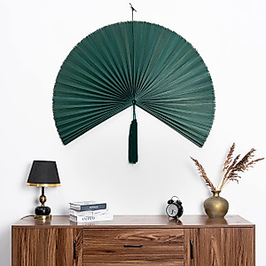 KOLWOVEN Rustic Fan - Bedroom Wall Decor Above Bed -Giant Bamboo Fan - Over Bed Wall Decor- Beautiful Wall Art for Apartment, Room, Home Decoration (Extra Large 47''x24'', Dark Teal)
