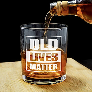 NICKANE Whiskey Glass 11oz - Old Fashioned Glass | Old Lives Matter Whisky Glass Set For Men | Christmas, Birthday, Father's Day Gifts for Husband, Friends, Colleagues, Co-woker