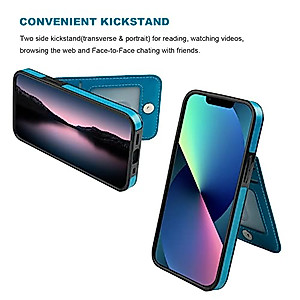 Vaburs Wallet Case for iPhone 13, Kickstand Case with Credit Card Holder, Embossed Mandala Floral Pattern Premium PU Leather Magnetic Closure Shockproof Protective Flip Cover 6.1" (Blue)