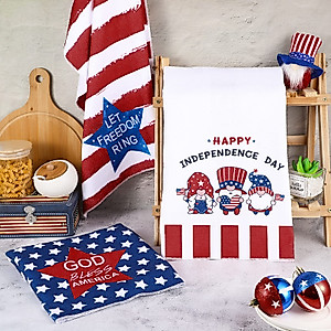 Tudomro 4th of July Kitchen Towels Dish Towels Set of 3 Patriotic Kitchen Towels American Flag Stars Stripe Dishtowel for Independence Day Memorial Day Kitchen Home Decor, 3 Styles, 24 x 16 Inch