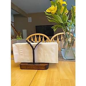 Leaf Napkin Holder, Wooden Napkin Holder for Tables, Freestanding Tissue Dispenser for Kitchen Countertop, Dining, Picnic Table, Indoor & Outdoor Use, Home Decor, Modern, Sturdy, Easy Assembly, Black