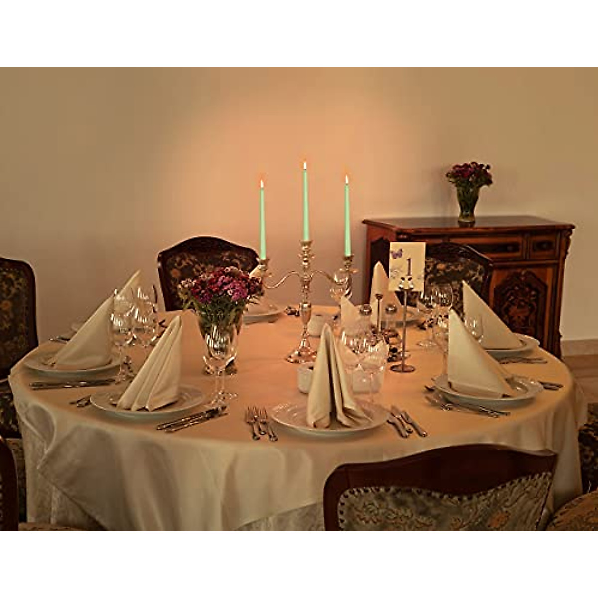 Hyoola 12 Pack Tall Taper Candles - 10 Inch Celery Green Dripless, Unscented Dinner Candle - Paraffin Wax with Cotton Wicks - 8 Hour Burn Time