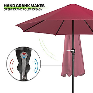 Magshion 9FT Outdoor Market Patio Umbrella, Large Waterproof Sun Umbrella with Crank Lift & 8 Steel Ribs, Sturdy Pole for Garden, Deck, Backyard & Pool (Red)
