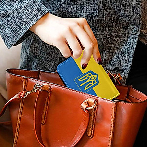 Slim Minimalist Soft Leather Mini Case Holder Organizer Wallet for Women Men Ukraine Flag National Emblem