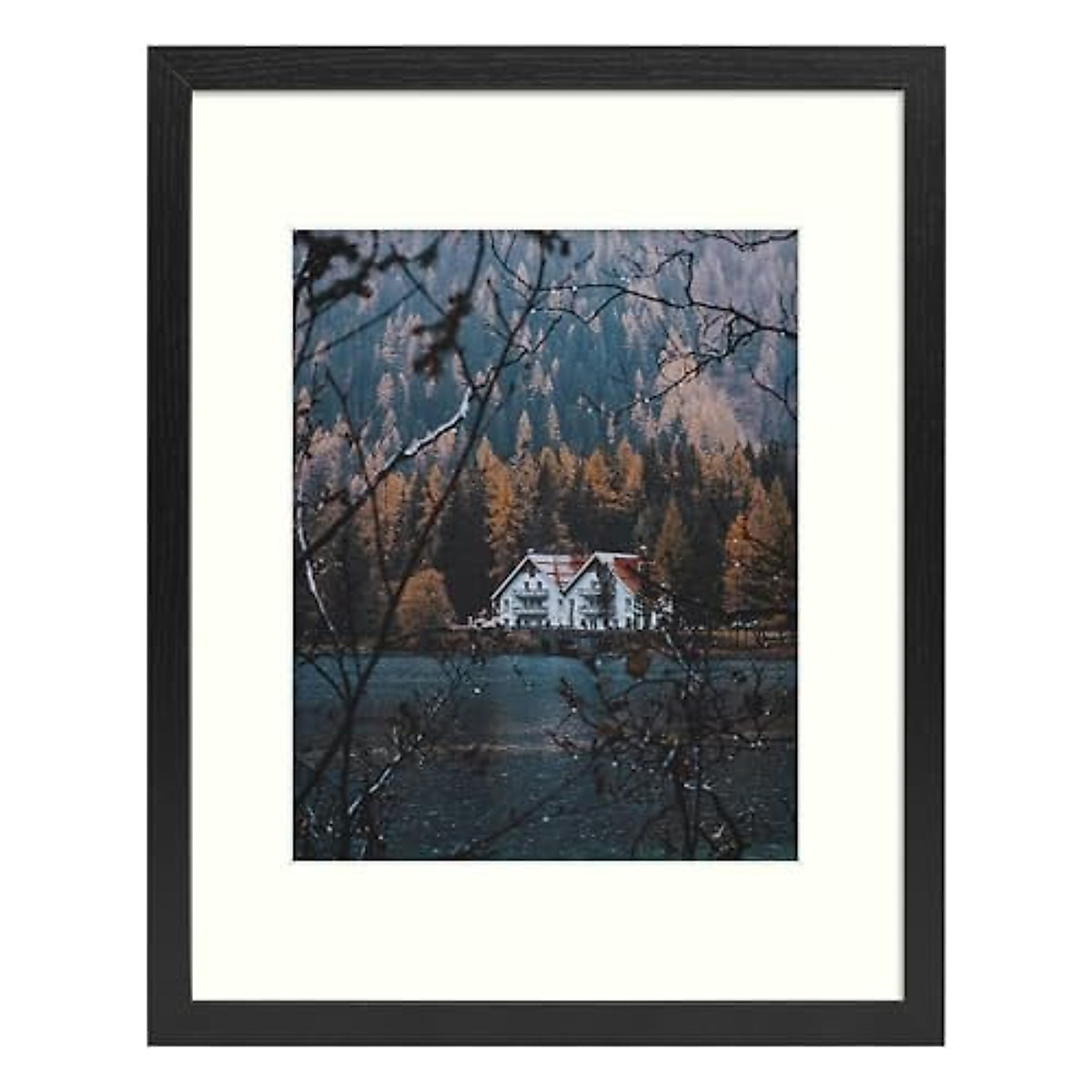 Frametory, 11x14 Picture Frame with Mat for 8x10 Photo - Country Rustic Style - High Definition Glass Wide Molding - Preinstalled Wall Mounting Hardware (Rustic Black, 1 Pack)