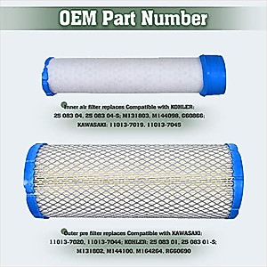 11013-7020 Air Filter & Pre Filter Replacement for Kawasaki 11013-7044 11013-7045 11013-7019 John Deere M131802 M144100 Gravely 21536900 Ariens 00181071 Kohler 2508301-S 2508304-S Lawn Mower