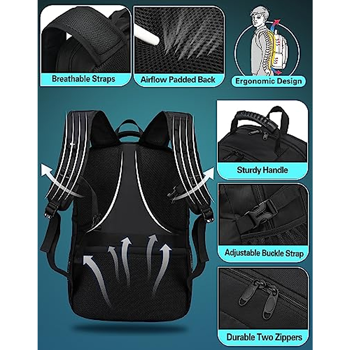 ProEtrade Travel Backpack, Extra Large Laptop Backpack School Business Anti Theft TSA Approved College Work Computer Bag Fits 17 Inch Laptop with USB Charging Port Bookbag for Women Men(Black)