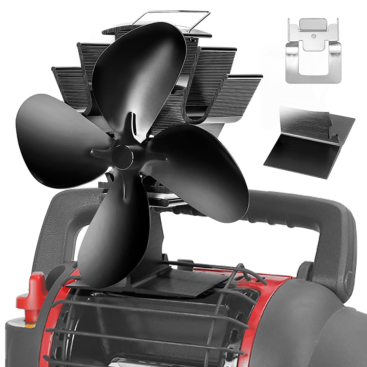 CWLAKON Wood Stove Fan Slot Lock Design with Mounting Bracket for Heaters, Heat Powered Stove Fan for Camping, Picnics, Silent Eco Non Electric Fireplace Fan for Gas, Pellet, Wood Burning Stove