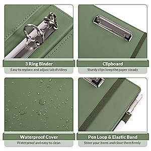 SKYDUE 3 Ring Binder with Clipboard, 1 Inch Binder, 13.2" × 10.2" PU Clipboard Binder with Notepad & 5 Dividers with 10 Pockets, Labels, Clipboard Folder Great for School Office (Fit A4/Letter Size)