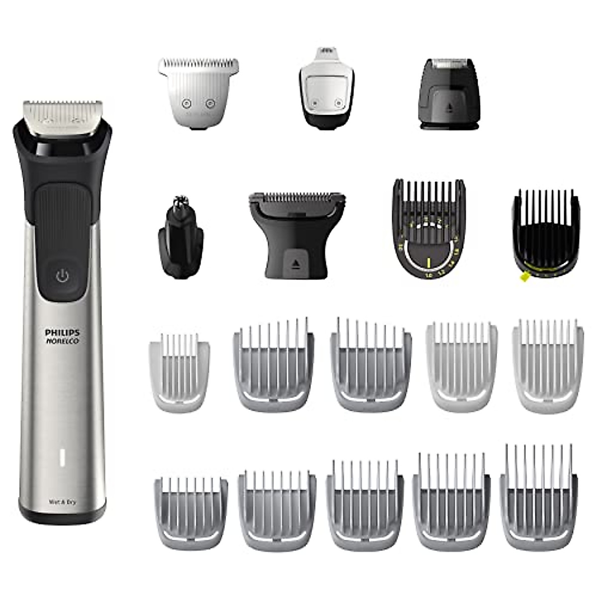 Philips Norelco Multigroom Series 9000 - 21 piece Men's Grooming Kit for beard, body, face, nose, ear hair trimmer w/ premium storage case, MG9510/60