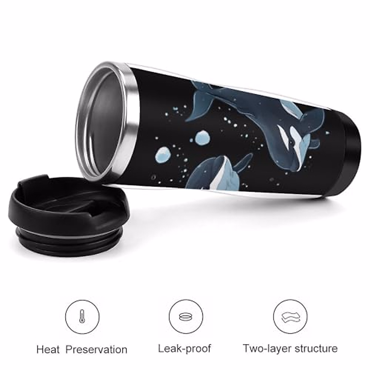 Orca Killer Whales Travel Coffee Mug Reusable Insulated Drinking Cup with Lid for Home Outdoor Works 13 Oz