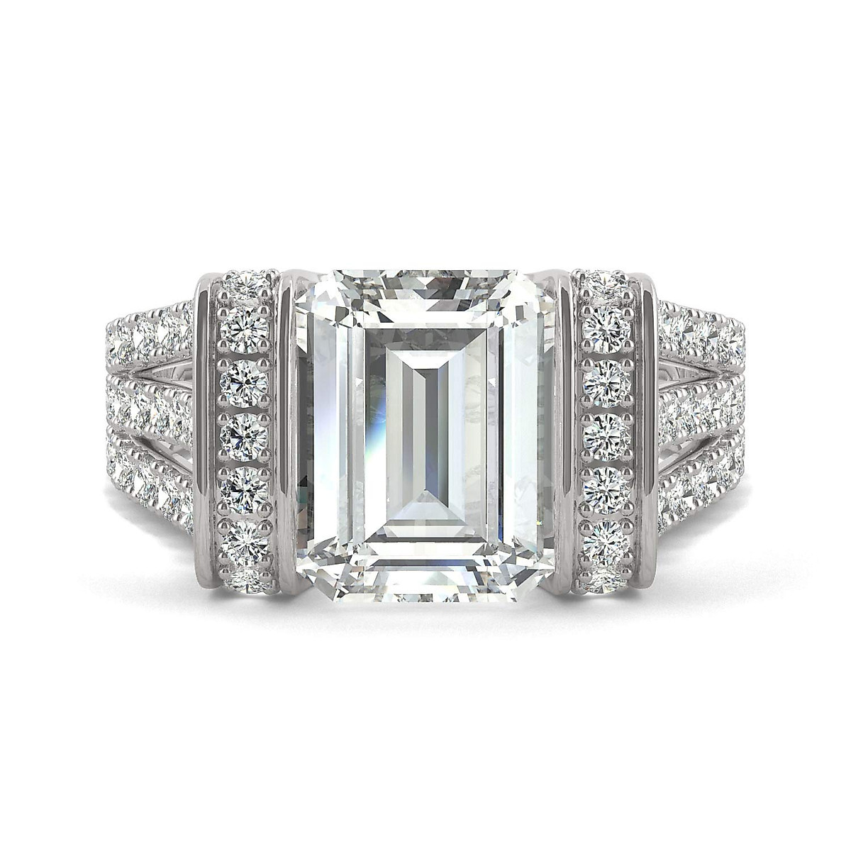 Charles & Colvard Created Moissanite 10x8mm Emerald Cut Fashion Ring for Women | 4.5 cttw DEW | Lab Grown | Solid 14K White Gold with Rhodium | Size 7