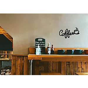 SwallowLiving 12”x6.6” Metal Cafe Kitchen Word Wall Art Black Coffee Cup Decor Coffee Bar Coffee Station Sign（coffeeB）