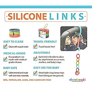 Chewbeads - Silicone Baby Links, Multi Use Baby Toy Rings - Attach Toys & Teethers to Stroller, Car Seat & More - Medical Grade Silicone, BPA Free & Phthalate Free - Includes 5 Colorful Baby Rings