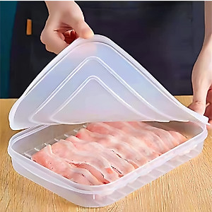 wulikanhua 2 Pack-Plastic Bacon keeper with Lids Airtight, Deli Meat Cold Cuts Cheese Saver Food Storage Containers for Refrigerators, Freezer,Shallow Low Profile Christmas Cookie Holder