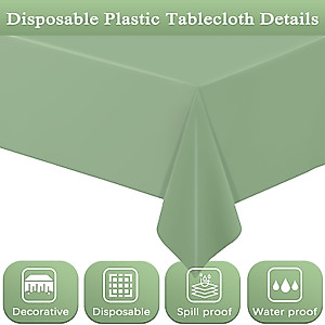 WNINK 6 Pcs Sage Green Plastic Tablecloth for Rectangle Tables Waterproof Green Disposable Table Cover Green Tablecloths for Birthday Wedding Bridal Shower Engagement Parties (54 x 108 Inch)