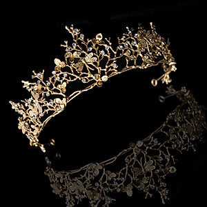 Aukmla Vintage Crown Baroque Gold Tiara Wedding Bridal Hair Accessories Headband for Women and Girls crown-71