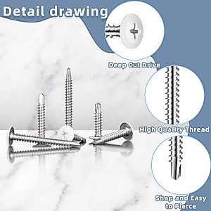 Peryiter White Screws Self Tapping Screws for Metal White Thread Truss Head Screws 8 Fast Self Drilling Screw Sheet Metal Screws for Wire Lath to Metal Studs, Wood Work Screw, 4 Sizes (160 Pcs)