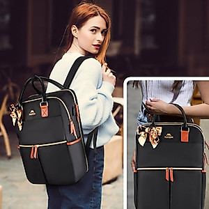 MATEIN Laptop Backpack for Women 17 Inch, Fashion Computer Backpack Purse with USB Charging Port, TSA Water Resistant Slim Teacher Bag Nurse College Daypack for Business Travel Work Gift, Black