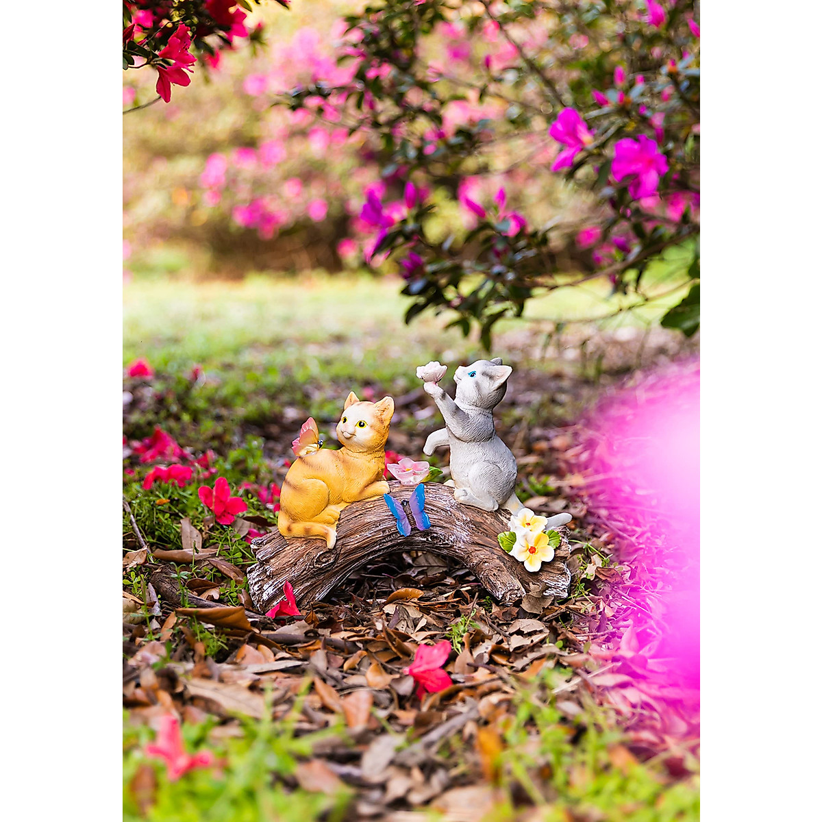 VP Home Kittens on a Log Solar Powered LED Outdoor Decor Garden Light, Great Addition for Your Garden, Solar Powered Light for Outside Patio Lawn