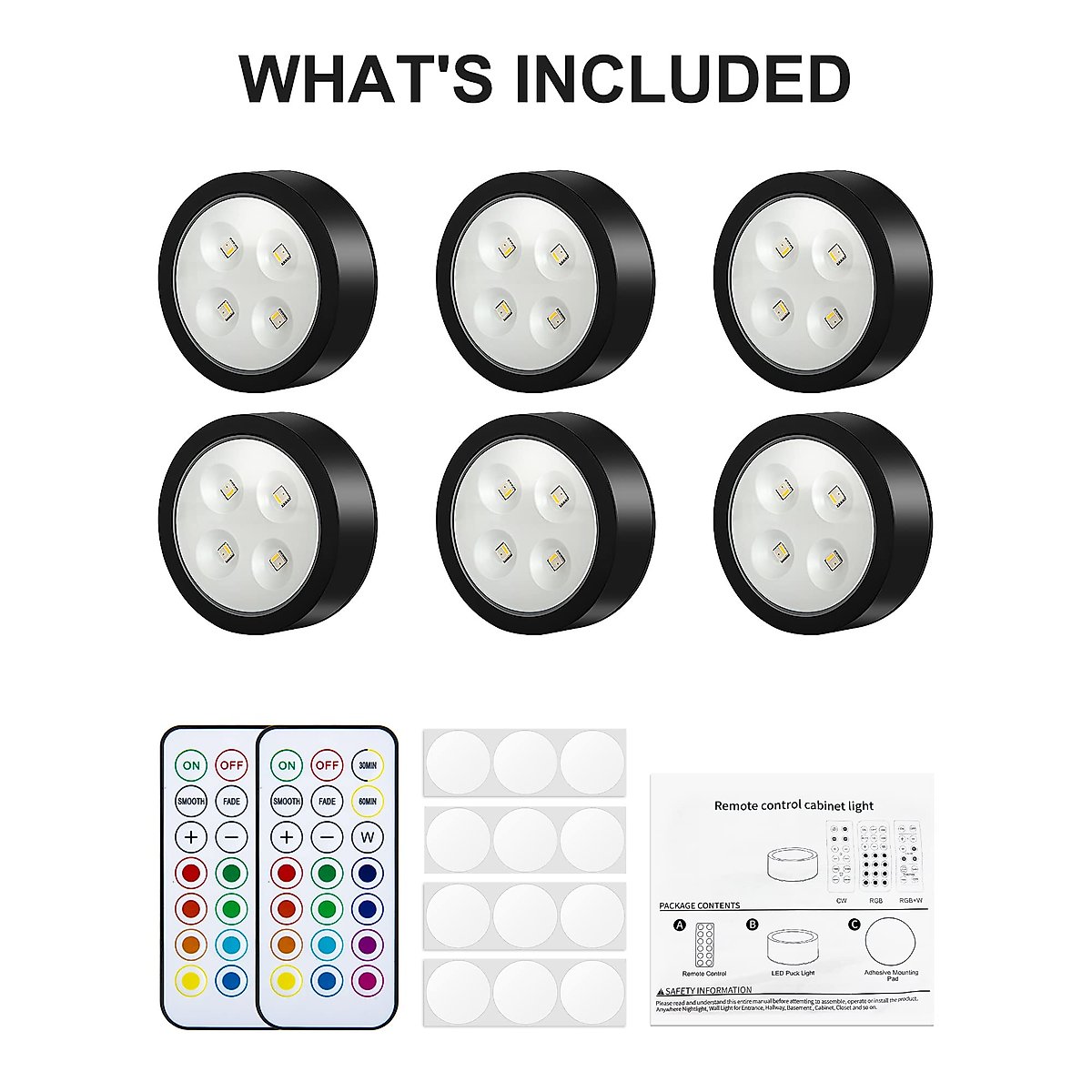 UNIWA LED Puck Lights with Remote,Under Cabinet Lights Wireless,13 Colors Changeable LED Closet Light Dimmable,AA Battery Powered Push Night Lights with Timer Function