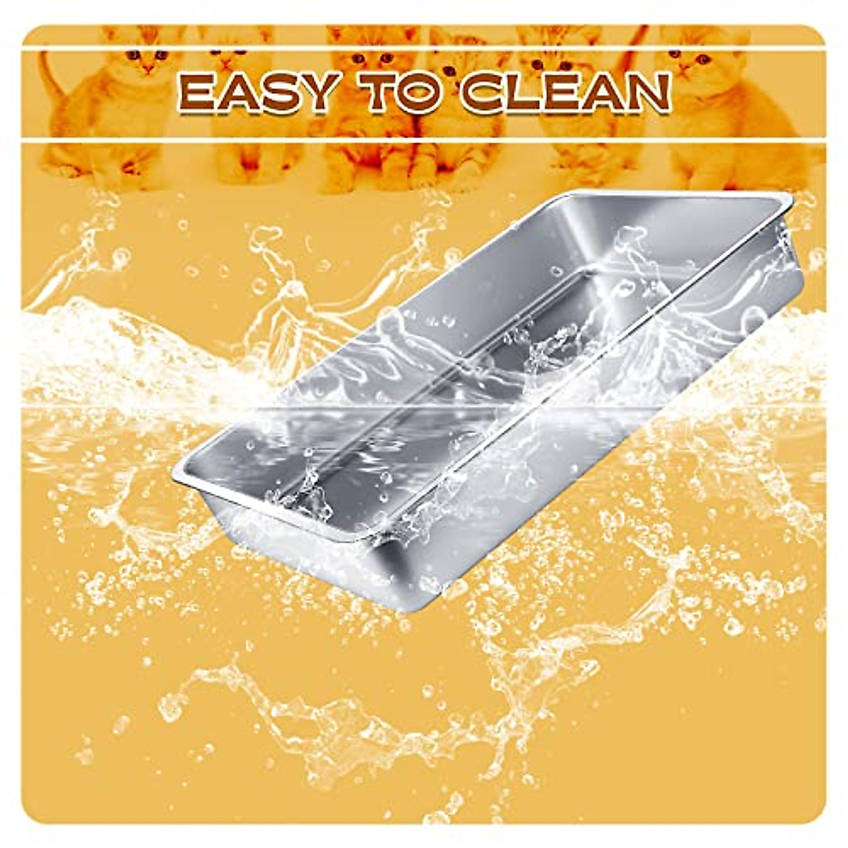 2 Pcs Stainless Steel Litter Box Rust Proof Metal Cat Box Stainless Cat Litter Box Odor Control Small Litter Box and Non Slip Rubber Feet for Cats Kitten Non Stick Smooth Surface (24 x 16 x 4 inch)