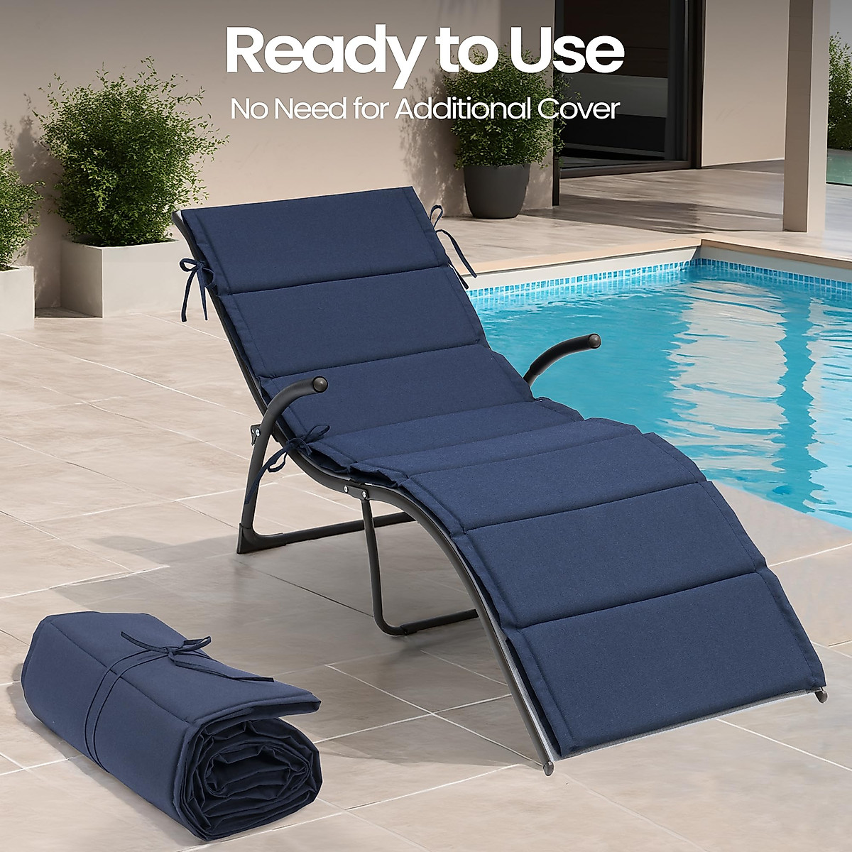 PATIOHIT Lounge Chair Cushions for Outdoor Furniture, Comfortable Chaise Lounge Cushions Set of 2 Patio Chair Cushions Outside UV-Resistant for Lawn, Pool (2, Navy, 72" x 21")