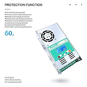 60A Solar Controller MPPT Charge Controller 60 amp 48V 36V 24V 12V Auto - Max 160VDC Input LCD Backlight Solar Charge for Vented Sealed Gel NiCd Lithium Battery