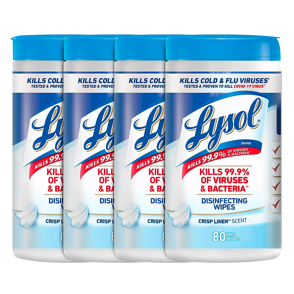 Lysol Disinfectant Wipes, Multi-Surface Disinfectant Cleaning Wipes, For Disinfecting and Cleaning, Crisp Linen, 80 Count (Pack of 4)
