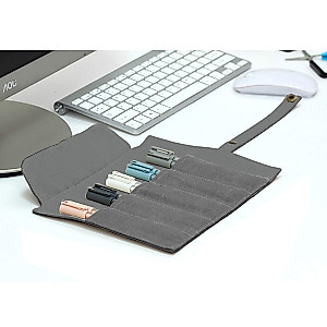 Enyuwlcm Canvas Stationery Handmade Rollup Pencil Case Travel Fountain Pen Organizer Bag Pencil Wrap Gray