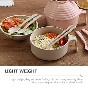 Hemoton Cereal Bowl Rice Bowl Noodle Bowl with Lid and Handle Wheat Straw Noodle Bowls with Wheat Straw Fork Chopsticks Spoon for Ramen Cereal Soup Salad Ramen Cooker Snack Set