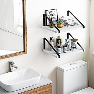 Fixwal 12 Inch Deep Shelves - White Floating Shelves, Rustic Wood Wall Shelf for Bathroom, Kitchen, Laundry Room, Living Room Decor