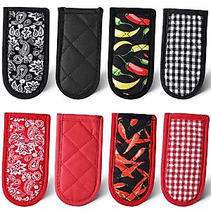 8 Pieces Pan Handle Sleeve Heat Resistant Pot Sleeve Grip Non-Slip Skillet Pot Holder Machine Washable Cast Iron Handle Cover Cotton Assist Handle Holder, 4 Styles, 3 x 6 Inch(Retro Style)