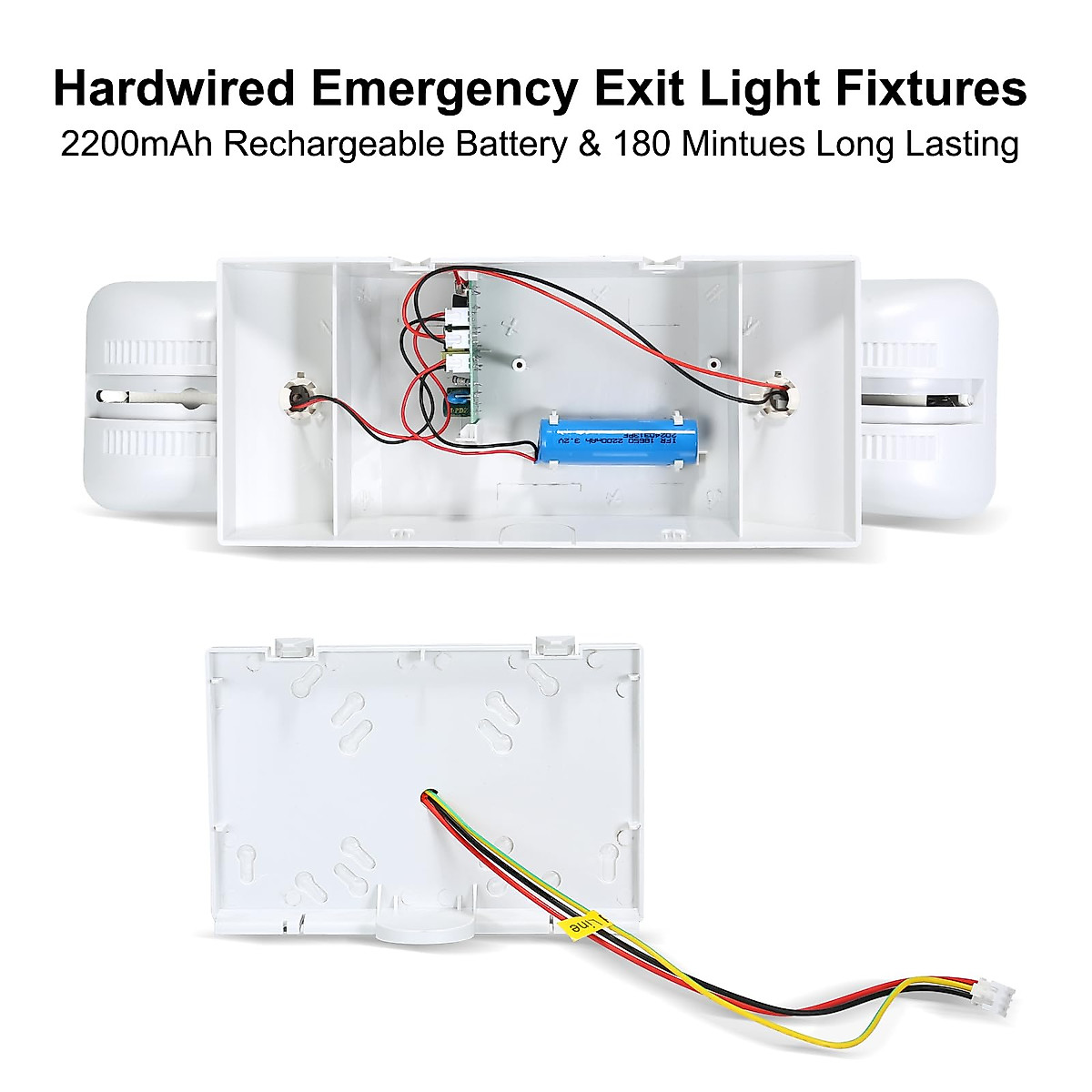 Commercial Emergency Lights 24 Pack, LED Emergency Light with Battery Backup, Emergency Lights for Business Home Power Outage, Adjustable 2 LED Square Head Emergency Lighting, Hardwired AC110-277V