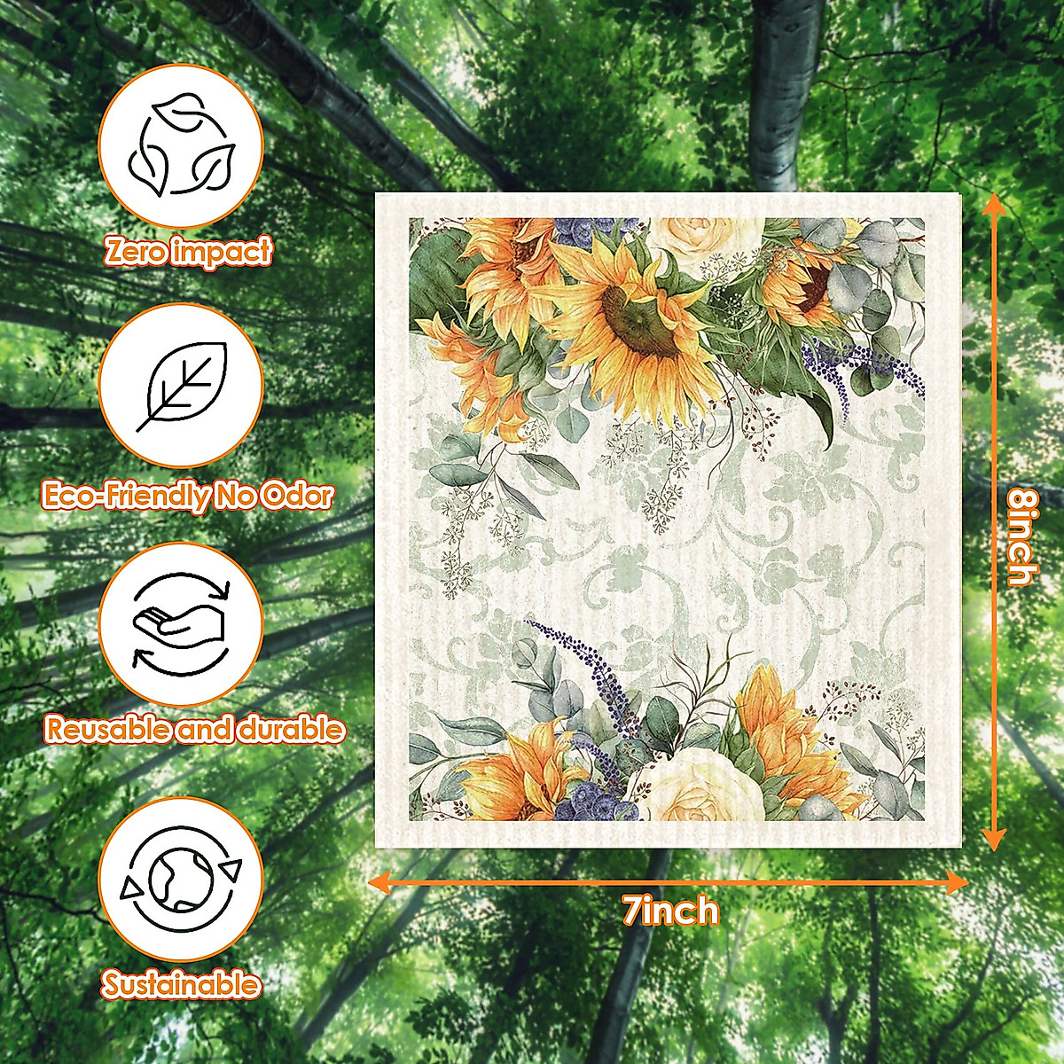 Morigins 6 Pcs Sunflowers Swedish Kitchen Dishcloths Multi Purpose Absorbent Soft Reusable Cleaning Dish Cloths Washable Decorative Tea Towels Bar Hand Towel