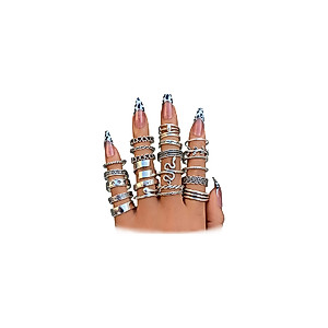 iF YOU Vintage Silver Knuckle Rings Set for Women, 24pcs Open Stackable Midi Rings, Boho Butterfly Snake Finger Ring Pack