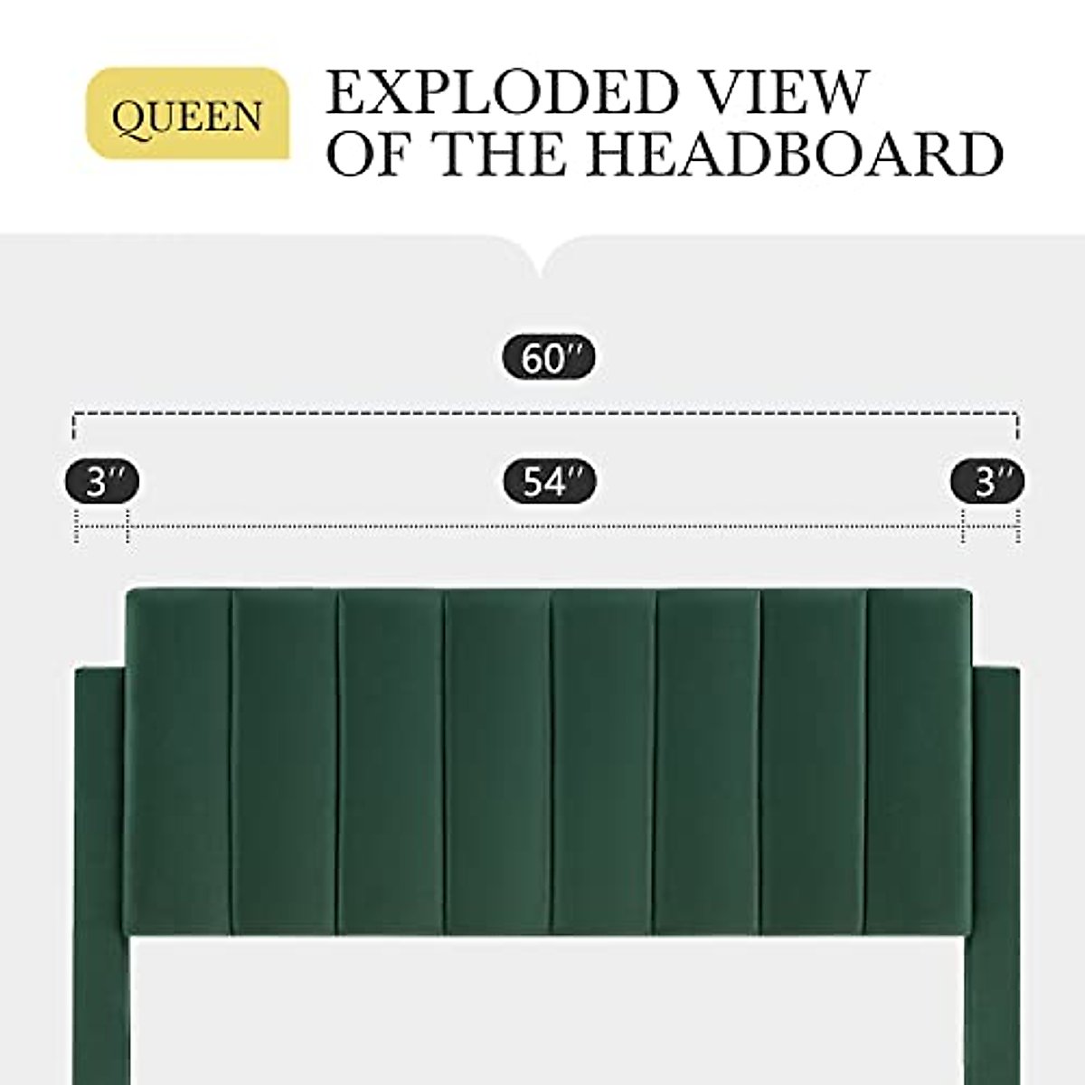 HOOMIC Queen Size Platform Bed Frame with Velvet Upholstered Plush Vertical Channel Headboard, No Box Spring Needed, Easy Assembly, Green