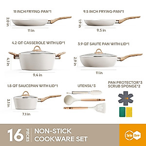 Pots and Pans Set Non Stick, 16PCS Nonstick Cookware Set, White Induction Kitchen Cookware Set with Frying Pans Set, Saucepans, Saute Pan, Extra Large Casserole