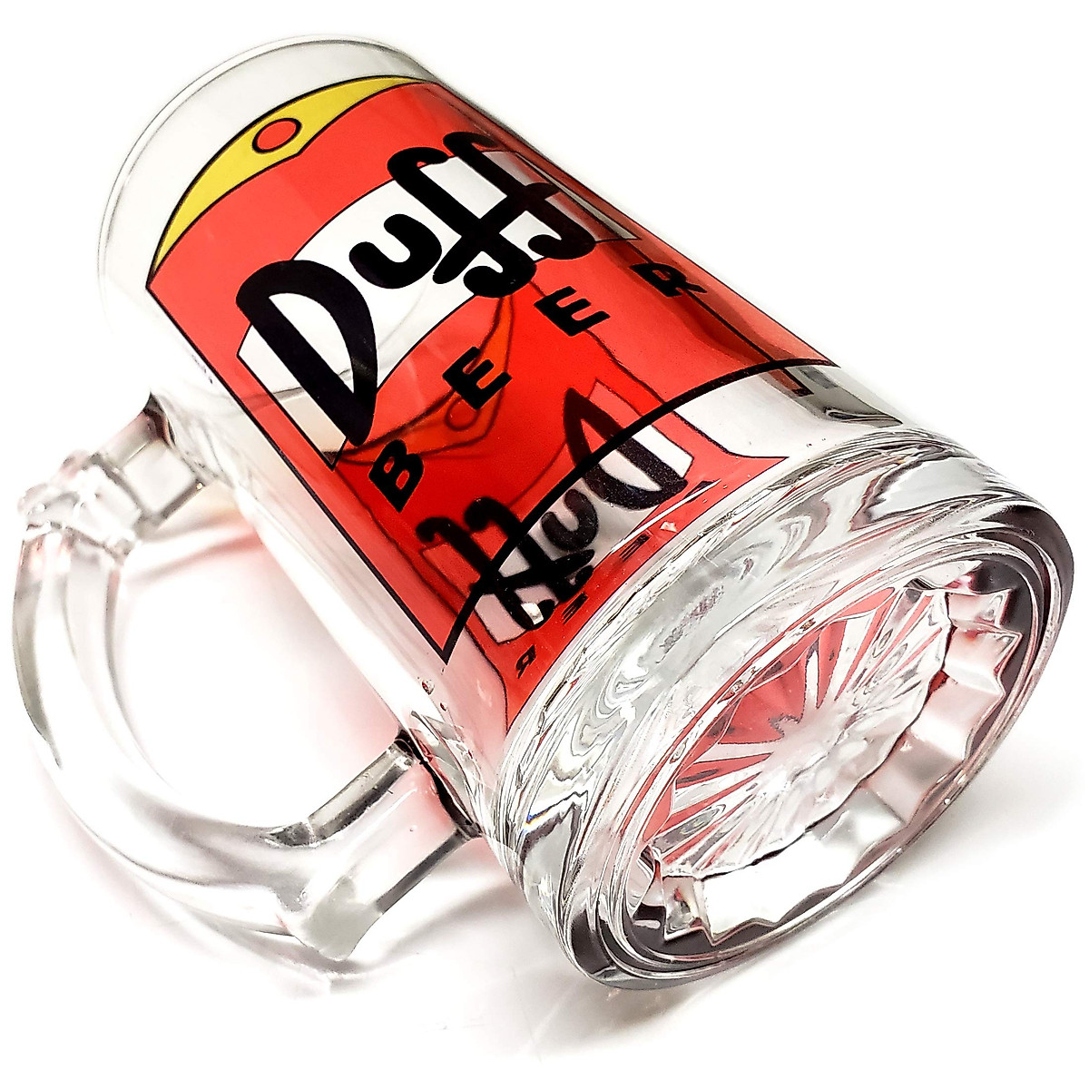 DUFF Beer Mug - 16oz - The Simpsons Inspired - Thick Quality Clear Glass - Artwork On Both Sides - Giftable Foam Protection
