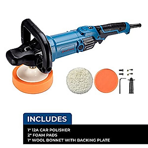 DongCheng Buffer Polisher, 1250W Car Buffer with 600-3500 RPM. 7 Inch Mini Polisher with 8 Variable Speed, Detachable D-shape Handle, Car Buffer Waxer for Car/Boats Detailing and Waxing