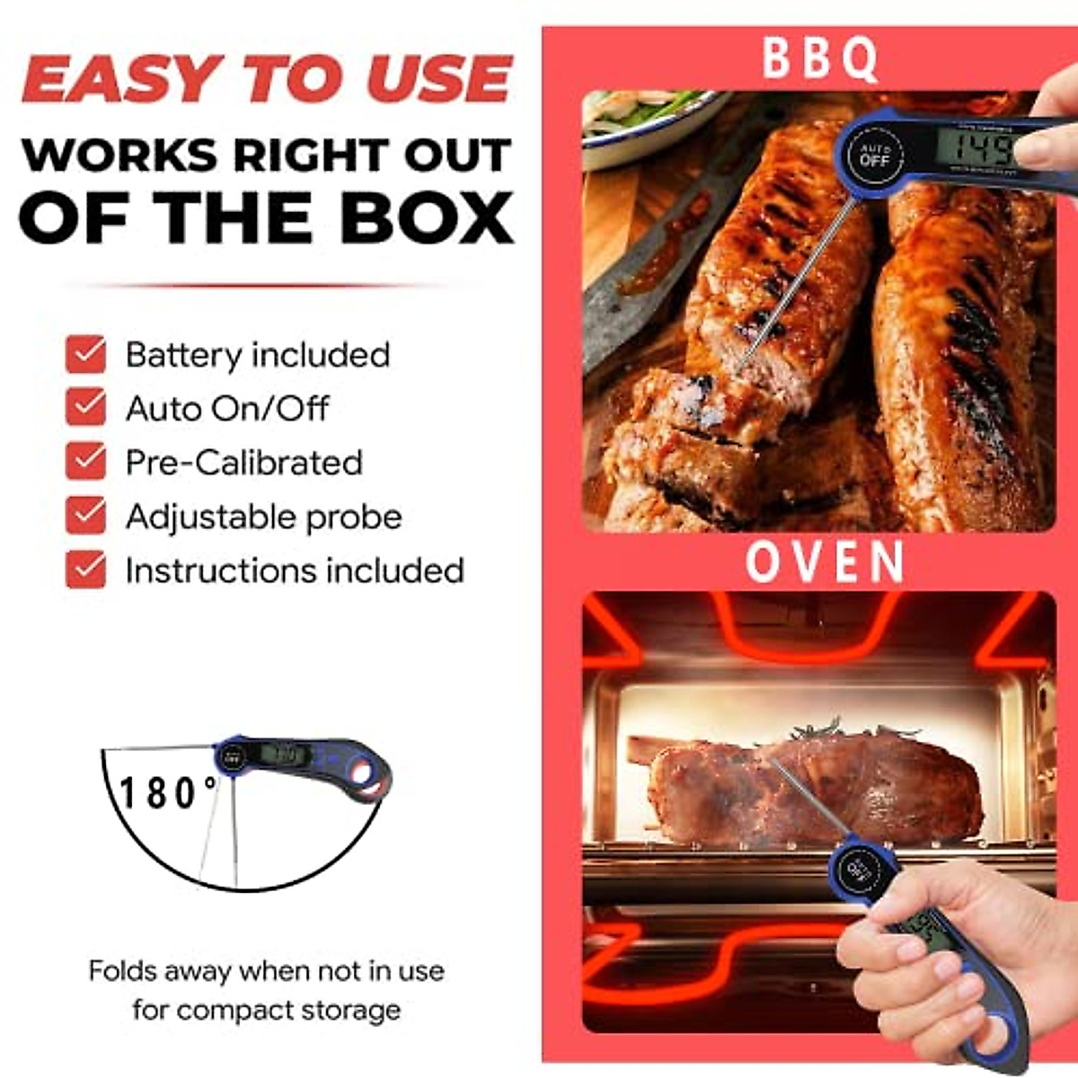 Kedoo Digital Meat Thermometers for Kitchen Cooking,Waterproof Instant Read Food Thermometer,Outdoor Cooking,Grilling Smoker,Deep Frying,Baking,BBQ_A2