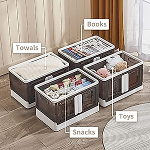 Storage Bins with Lids, Storage Bins with Wheels, Stackable Storage Bins Organization, Plastic Storage Bins, 12 Gal Large Storage Boxes, 3 Packs Collapsible Storage Bins with Door