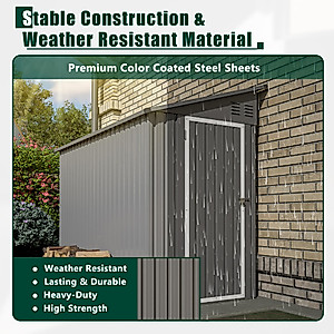 Ball & Cast 4 x 8 FT Storage Shed with Lockable Door and 2 Air Vents,Lean to Outdoor Metal Tool House W/Foundation,All Weather Waterproof,for Backyard,Patio,Lawn,Garden,Gray